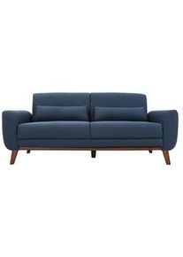 Miliboo Design-Sofa 3 Plätze Stoff Blau Beine Nussbaum EKTOR
