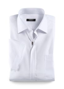 Walbusch Herren Hemd Bügelfrei Reißverschluss einfarbig Weiß