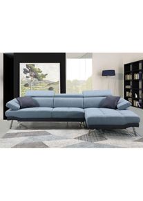 Sofa MCW-H92, Couch Ecksofa L-Form 3-Sitzer, Liegefläche ~ rechts, blau-grau