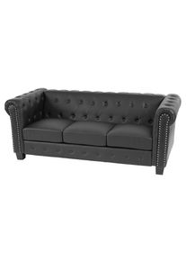 MCW Luxus 3er Sofa Loungesofa Couch Chesterfield Edinburgh Kunstleder ~ eckige Füße, schwarz