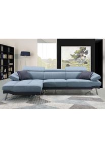 Sofa MCW-H92, Couch Ecksofa L-Form 3-Sitzer, Liegefläche ~ links, blau-grau