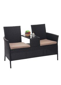 Poly-Rattan Sitzbank mit Tisch MCW-E24, Gartenbank Sitzgruppe Gartensofa, 132cm ~ schwarz, Kissen creme