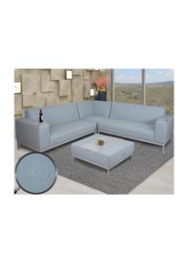 Ecksofa MCW-C47, Sofa Loungesofa Couch, Stoff/Textil Indoor wasserabweisend ~ blau mit Ablage