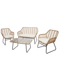 Polyrattan Garnitur MCW-G17a, Garten Sofa Set Sitzgruppe Stuhl, Seil ~ naturfarben, Polster creme ohne Dekokissen