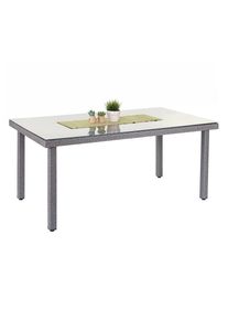 MCW Poly-Rattan Gartentisch Chieti, Esstisch Tisch mit Glasplatte, 160x90x74cm ~ grau