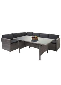 Poly-Rattan-Garnitur MCW-A29, Gartengarnitur Sitzgruppe Lounge-Esstisch-Set Sofa ~ grau, Kissen grau