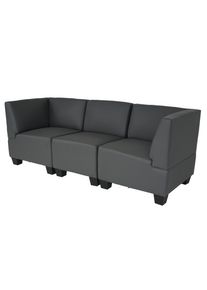 MCW Modular 3-Sitzer Sofa Couch Moncalieri, Kunstleder ~ dunkelgrau, hohe Armlehnen