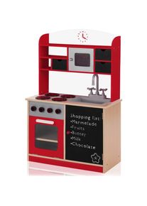BABY VIVO Kinderküche Spielküche aus Holz mit Tafel - Mila in Rot