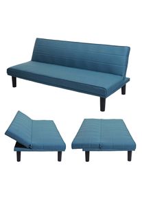 Schlafsofa MCW-J17, Couch Klappsofa Gästebett Bettsofa, Schlaffunktion Stoff/Textil ~ türkis-blau