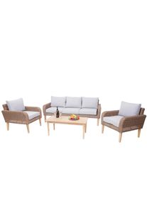 Garnitur MCW-H57, Garten-/Lounge-Set Sofa Sitzgruppe, rundes Poly-Rattan Alu + Akazie Spun Poly FSC ~ Kissen hellgrau