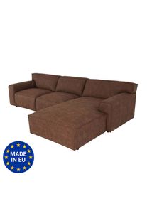 Ecksofa MCW-J59, Couch Sofa mit Ottomane rechts, Made in EU, wasserabweisend ~ Kunstleder braun