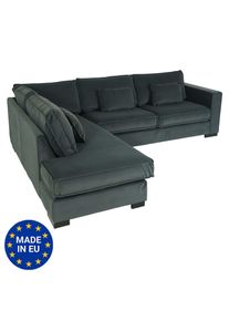 Ecksofa MCW-J58, Couch Sofa mit Ottomane links, Made in EU, wasserabweisend ~ Samt grau