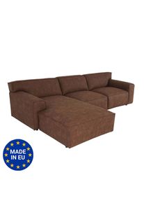 Ecksofa MCW-J59, Couch Sofa mit Ottomane links, Made in EU, wasserabweisend ~ Kunstleder braun