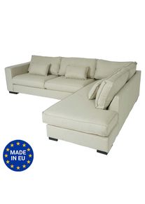 Ecksofa MCW-J58, Couch Sofa mit Ottomane rechts, Made in EU, wasserabweisend ~ Stoff/Textil sand-braun