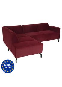 Ecksofa MCW-J60, Couch Sofa mit Ottomane links, Made in EU, wasserabweisend ~ Samt bordeaux-rot