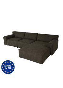 Ecksofa MCW-J59, Couch Sofa mit Ottomane rechts, Made in EU, wasserabweisend ~ Kunstleder grau-braun