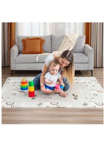 BABY VIVO Spielmatte / Spielteppich für Kinder doppelseitig mit Straße 200 x 180 cm - Alpaka