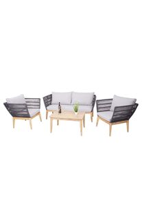 Gartengarnitur MCW-H55, Lounge-Set Sofa Sitzgruppe, Seilgeflecht Massivholz Akazie Spun Poly FSC ~ Kissen hellgrau