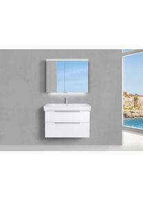 Intarbad Badmöbel Set mit Geberit Smyle Waschbecken 90 cm, Unterschrank und Spiegelschrank Beton Anthrazit