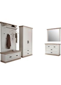 Home Affaire Garderoben-Set »Florenz«, (4-St), bestehend aus Bank, Paneel, Kommode, Spiegel und Stauraumschrank, weiß