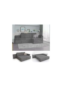 VICCO Ecksofa mit Schlaffunktion 240 x 160 cm Grau - Eckcouch Sofa Couch Schlafsofa Taschenfederkern