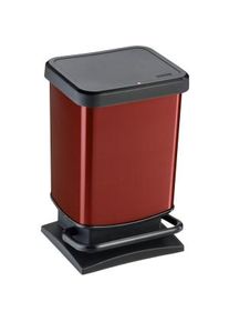 Rotho Kunststoff AG Rotho Treteimer PASO, 20 Liter, Abfalleimer aus Kunststoff mit Tritt-Funktion, Farbe: schwarz/ rot metallic