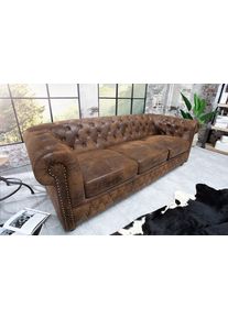 Riess Ambiente Chesterfield 3er Sofa 205cm antik braun mit Knopfheftung und Federkern