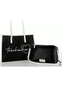 Taschenherz Shopper 2-tlg. mit schönem Schriftzug, schwarz, Gr. One Size