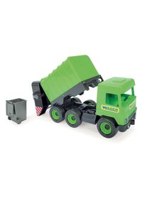 Wader Middle Truck grüner Müllwagen im Karton, realistisches Müllauto, bewegliche Seitenklappe und Lift, inkl. Mülltonne, L = 43 cm, robuste Konstruktion, ab 1 Jahr