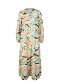 Tom Tailor Damen Maxi-Kleid mit Volants, grün, mehrfarbiges Muster, Gr. 36