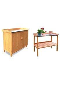 Habau 3106 Gartentisch mit Unterschrank, 98 x 48 x 95 cm & 698 Pflanztisch mit verzinkter Arbeitsplatte, 98 x 48 x 95 cm, Braun