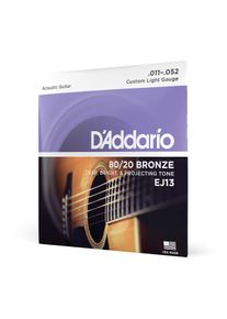 D'Addario D'Addario Gitarrensaiten Westerngitarre | Gitarrensaiten Akustikgitarre | Stahlsaiten Westerngitarre | DER BELIEBTESTEN SAITENMARKE WELTWEIT | EJ13 | 80/20 Bronze | Custom Light (11-52)