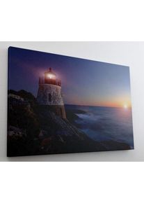 DesFoli Leuchtturm Nacht Meer Ozean Küste Leinwand Bild Wandbild Kunstdruck L0778 Größe 70 cm x 50 cm