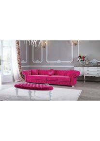 JVmoebel Big-Sofa Chesterfield Samt Sofa 5 Sitzer Designer Couchen Couch Pink Sofort