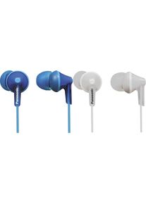 Panasonic RP-HJE125 In-Ear-Kopfhörer, blau, Extra Large & RP-HJE125E-W n-Ohr-Kopfhörer (DREI Paar Pass-Stücke, 10-24.000 Hz, 1,1 m Kabel) weiß