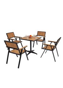 4er-Set Gartenstuhl+Gartentisch MCW-J95, Stuhl Tisch, Gastro Outdoor-Beschichtung, Alu Polywood ~ schwarz, teak