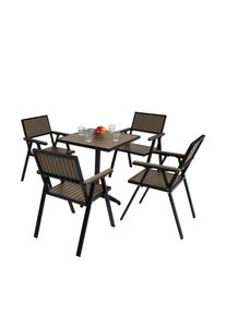 4er-Set Gartenstuhl+Gartentisch MCW-J95, Stuhl Tisch, Gastro Outdoor-Beschichtung, Alu Polywood ~ schwarz, grau