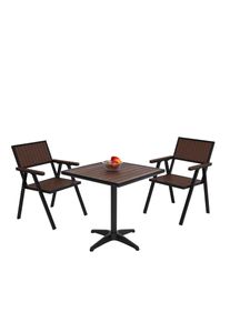 2er-Set Gartenstuhl+Gartentisch MCW-J95, Stuhl Tisch, Gastro Outdoor-Beschichtung, Alu Polywood ~ schwarz, dunkelbraun
