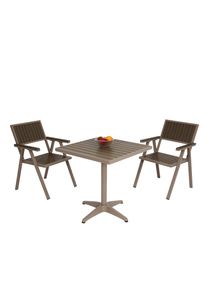 2er-Set Gartenstuhl+Gartentisch MCW-J95, Stuhl Tisch, Gastro Outdoor-Beschichtung, Alu Polywood ~ champagner, grau