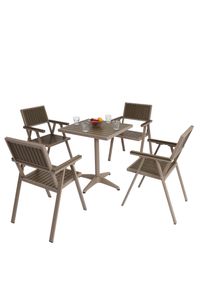 4er-Set Gartenstuhl+Gartentisch MCW-J95, Stuhl Tisch, Gastro Outdoor-Beschichtung, Alu Polywood ~ champagner, grau