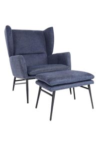 Lounge-Sessel mit Ottomane MCW-L62, Sessel Polstersessel Cocktailsessel Hocker, Stoff/Textil ~ blau