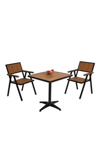 2er-Set Gartenstuhl+Gartentisch MCW-J95, Stuhl Tisch, Gastro Outdoor-Beschichtung, Alu Polywood ~ schwarz, teak