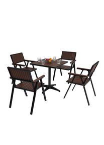 4er-Set Gartenstuhl+Gartentisch MCW-J95, Stuhl Tisch, Gastro Outdoor-Beschichtung, Alu Polywood ~ schwarz, dunkelbraun