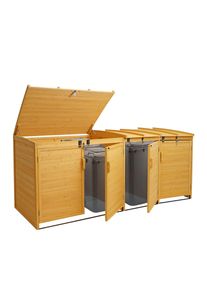 XL 4er-/8er-Mülltonnenverkleidung MCW-H75b, Mülltonnenbox, erweiterbar 121x66x92cm Holz FSC-zertifiziert ~ braun