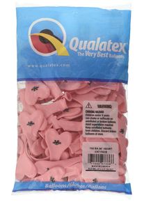 Qualatex Burton & Burton 6" Cat Face On Pink Heart Balloons, 100 Pack
