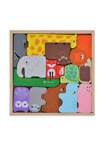 Moni Kinder Puzzle Tiere 3002 Holz, Sortierspiel, Farbpuzzle, 14 bunte Tiere bunt