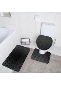 Generic Badematten & Badteppiche Set 3 Teilig Mikrofaser Flauschige Badezimmerteppich und WC Vorleger mit Ausschnitt Waschbar rutschfeste Badvorleger Toilette Teppich, Hellgrau