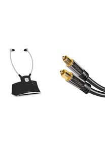 Technisat STEREOMAN ISI 2 (Version 2) - kabelloser Stereo-Funkkopfhörer für Fernseher und Musikanlagen mit Dockingstation, schwarz & KabelDirekt - Optisches Kabel/Toslink Kabel - 1,5m - PRO Series