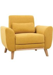 Miliboo Design-Sessel Stoff Gelb und Füße Eiche EKTOR