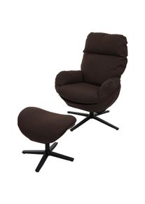 Relaxsessel + Hocker MCW-L12, Fernsehsessel Sessel Schaukelstuhl Wippfunktion, drehbar, Metall Stoff/Textil ~ braun